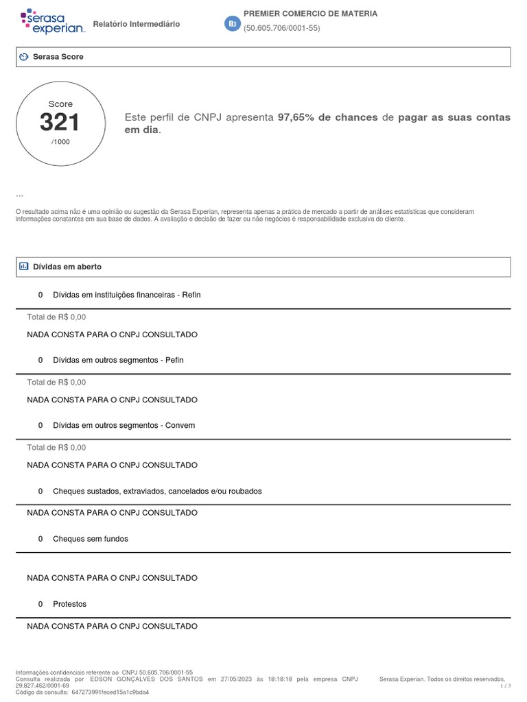 Serasa | PDF | Cheque (banco) | Economia de negócios