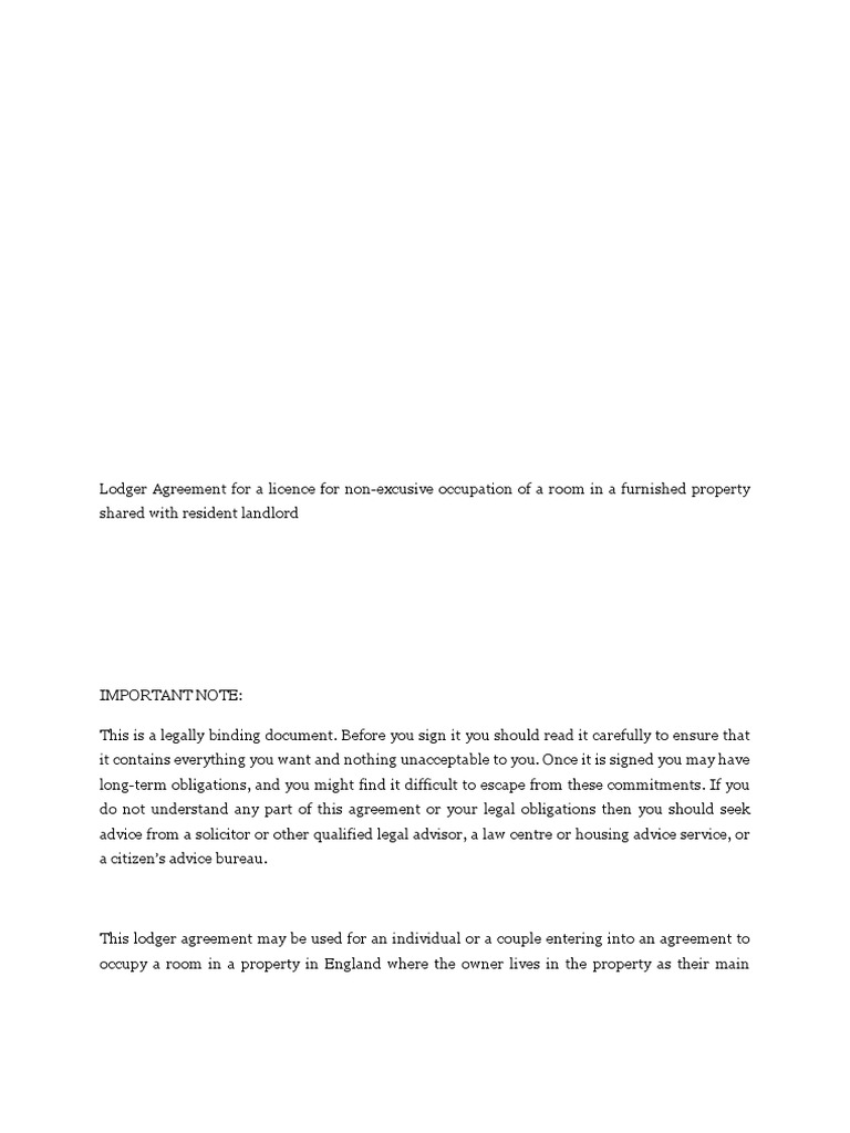 Lodger Agreement | PDF | Leasehold Estate | Private Law