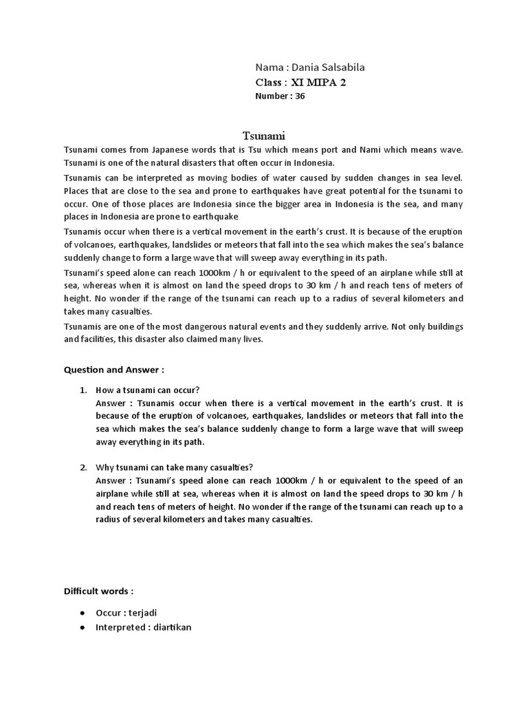 Explanation Text - Dania Salsabila | PDF | Tsunami | Earthquakes