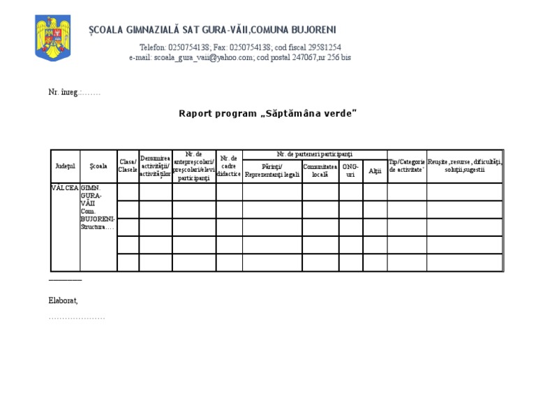 Model Raport Saptamana Verde | PDF