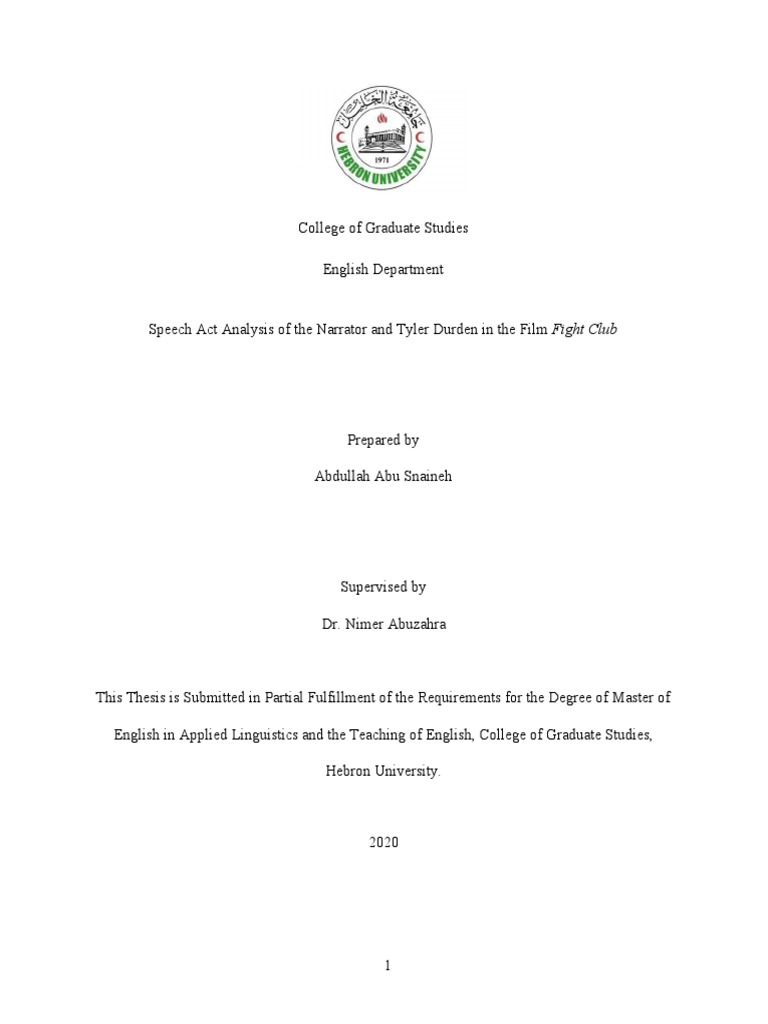 Speech Act Analysis of The Narrator and Tyler Durden in The Film Fight ...