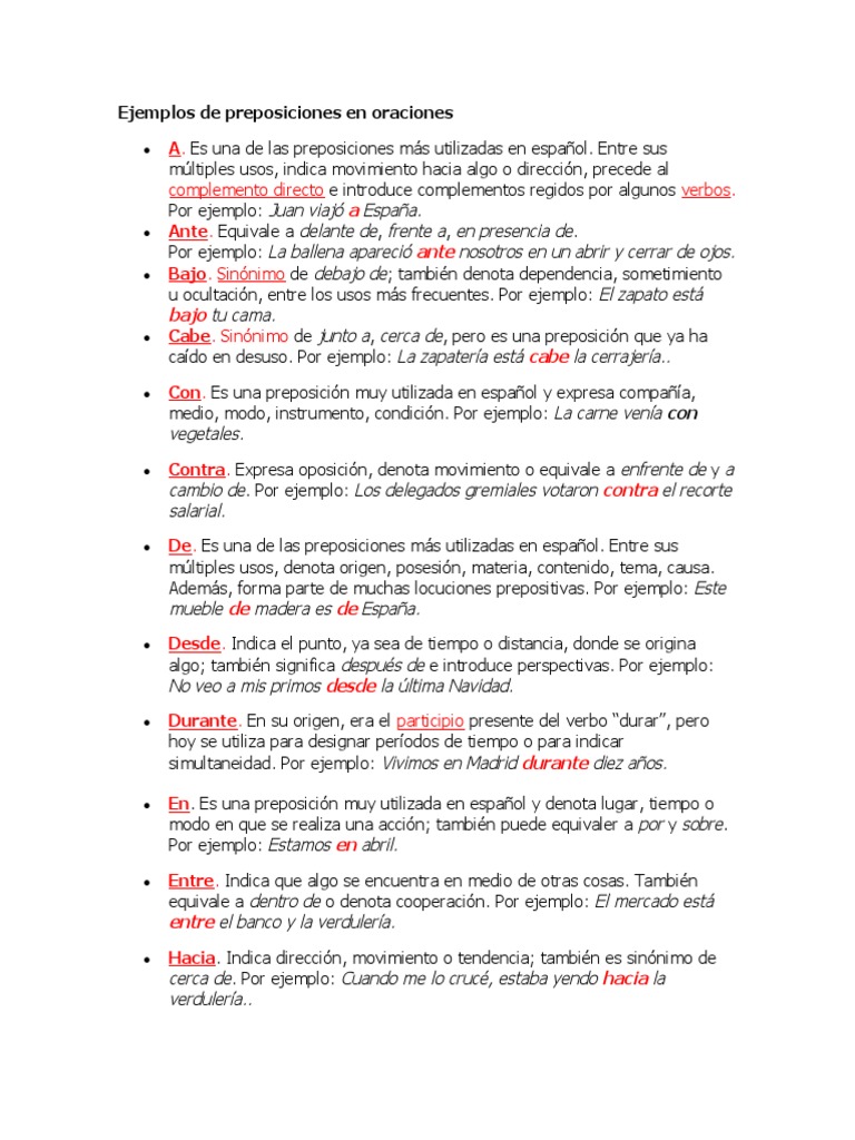 Ejemplos de preposiciones en oraciones | PDF | Lingüística