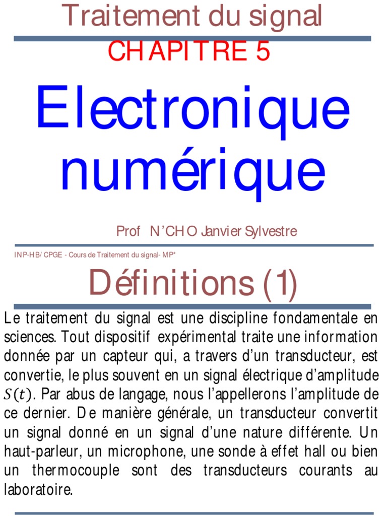 Traitement Du Signal - Chapitre 5-Electronique Numerique | PDF