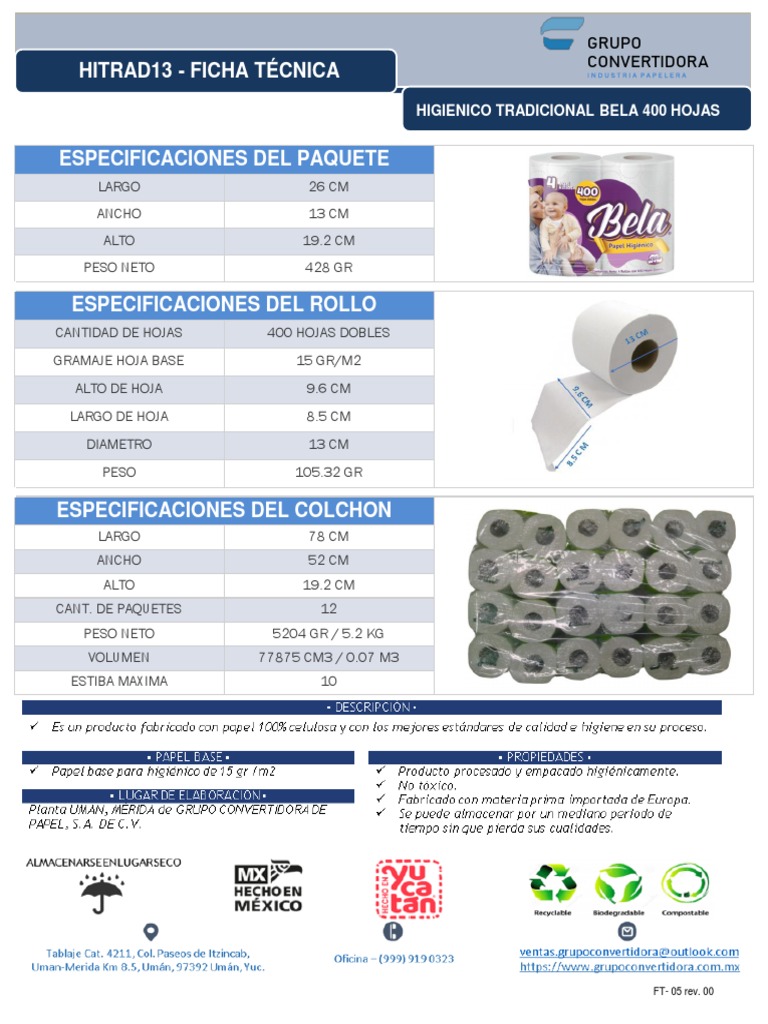Ficha Tecnica Papel Higienico 400 Hoas | PDF