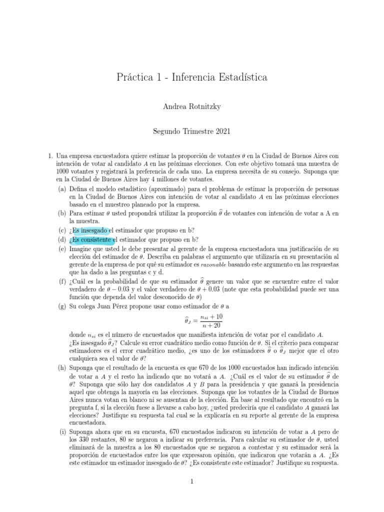 Práctica 1 - Inferencia 2022 807 | PDF | Estimador | Media