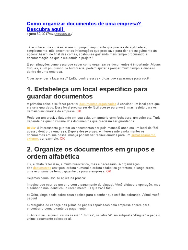 Como organizar documentos de uma empresa | PDF