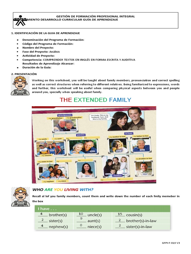 Guía de Aprendizaje. THE FAMILY (1) (1) .Docx JAROLD | PDF ...