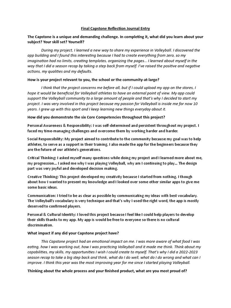 Final Capstone Reflection Journal Entry | PDF | Thought | Cognition