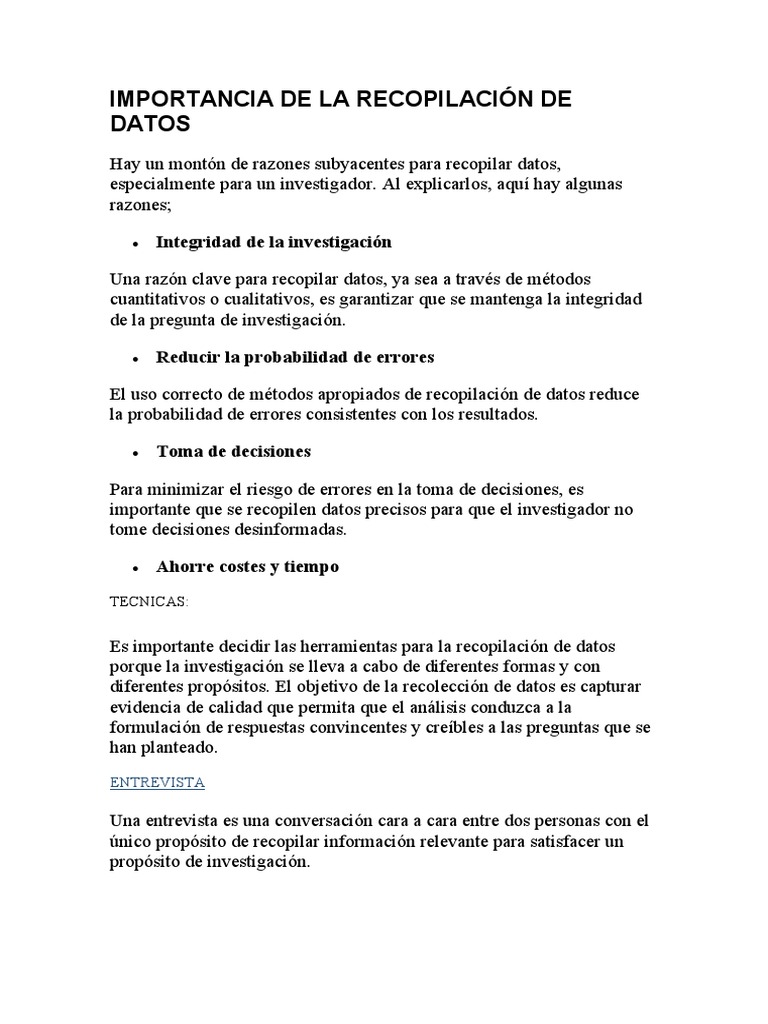 Importancia de la Recopilación de Datos | PDF | Crecimiento personal y ...