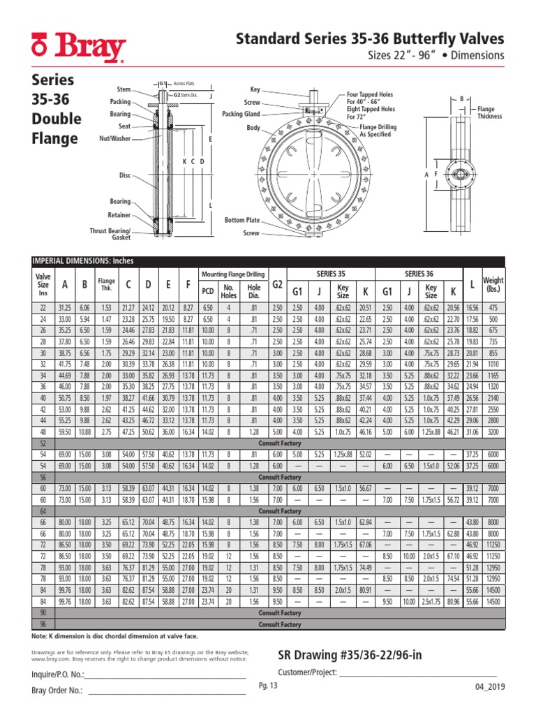 Bray Series 35 36 Weights Dimensions | PDF | Valve | Plumbing