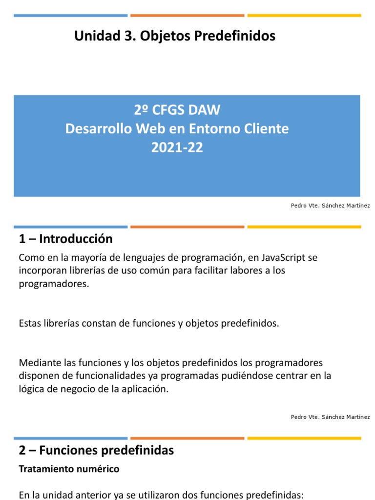 Unidad 3. Objetos Predefinidos en JavaScript | PDF