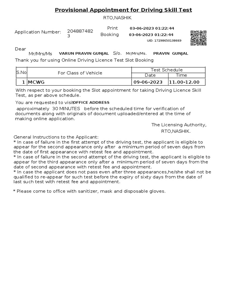 Slot Booking Rto | PDF