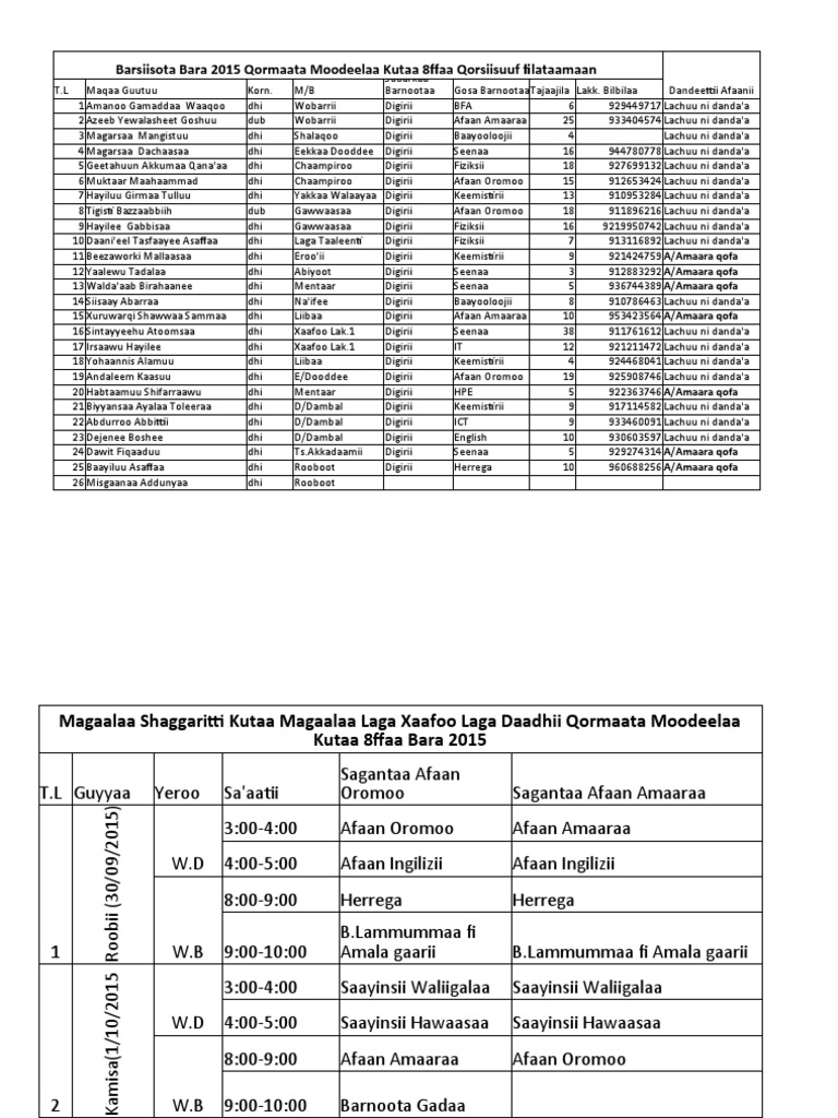 Qormaata Kutaa 8ffaa Bara 2015 | PDF