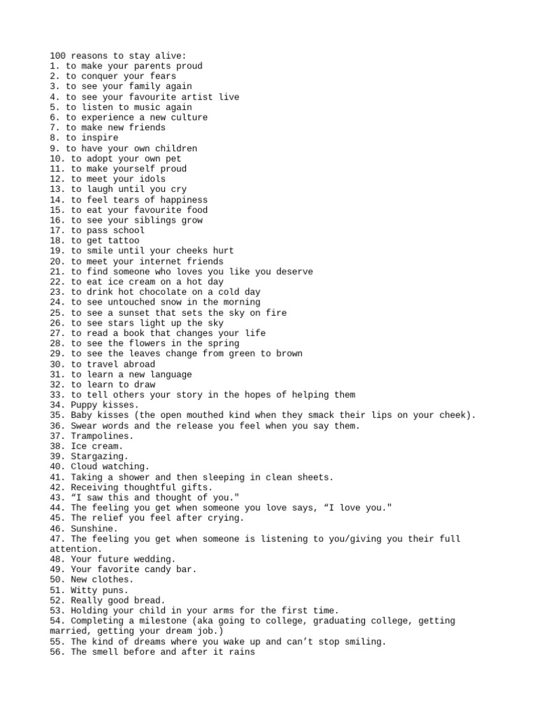 100 Reasons to Stay Alive | PDF