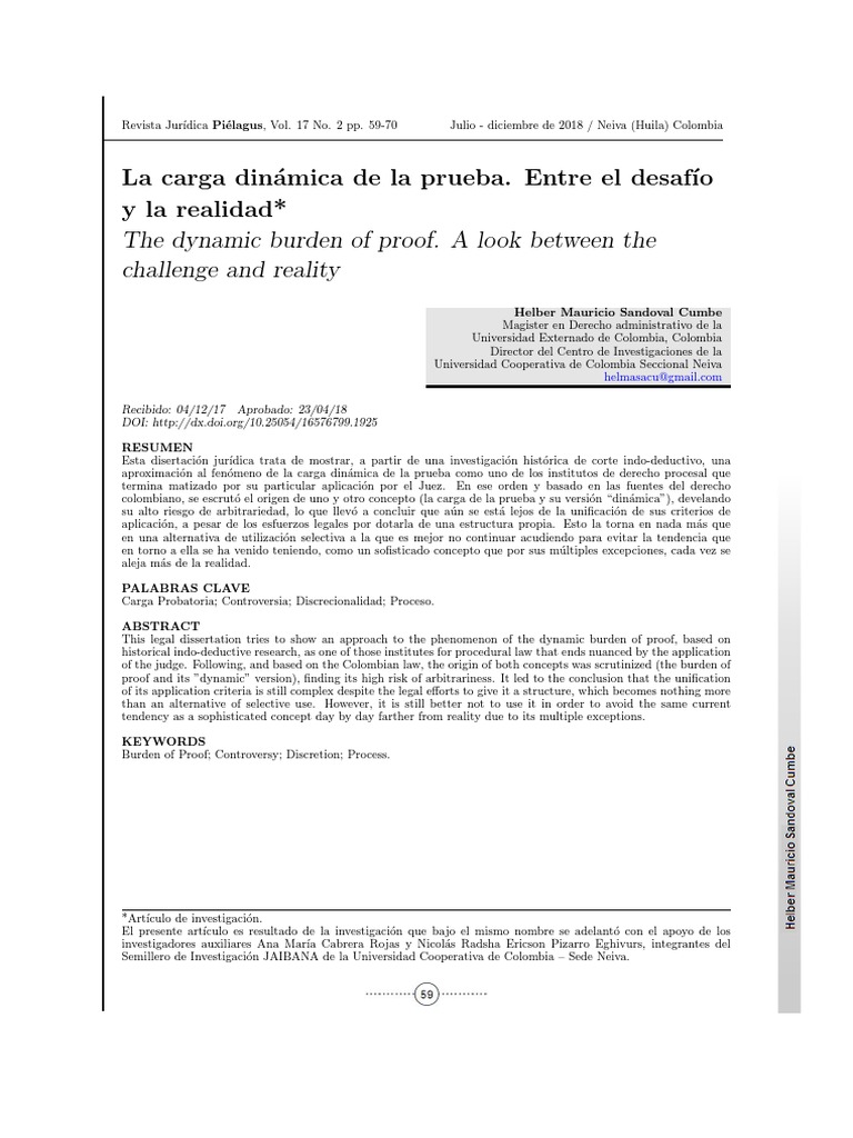 SANDOVAL CUMBE, Helber. La carga dinámica de la prueba. Entre el desafío y la realidad | PDF ...