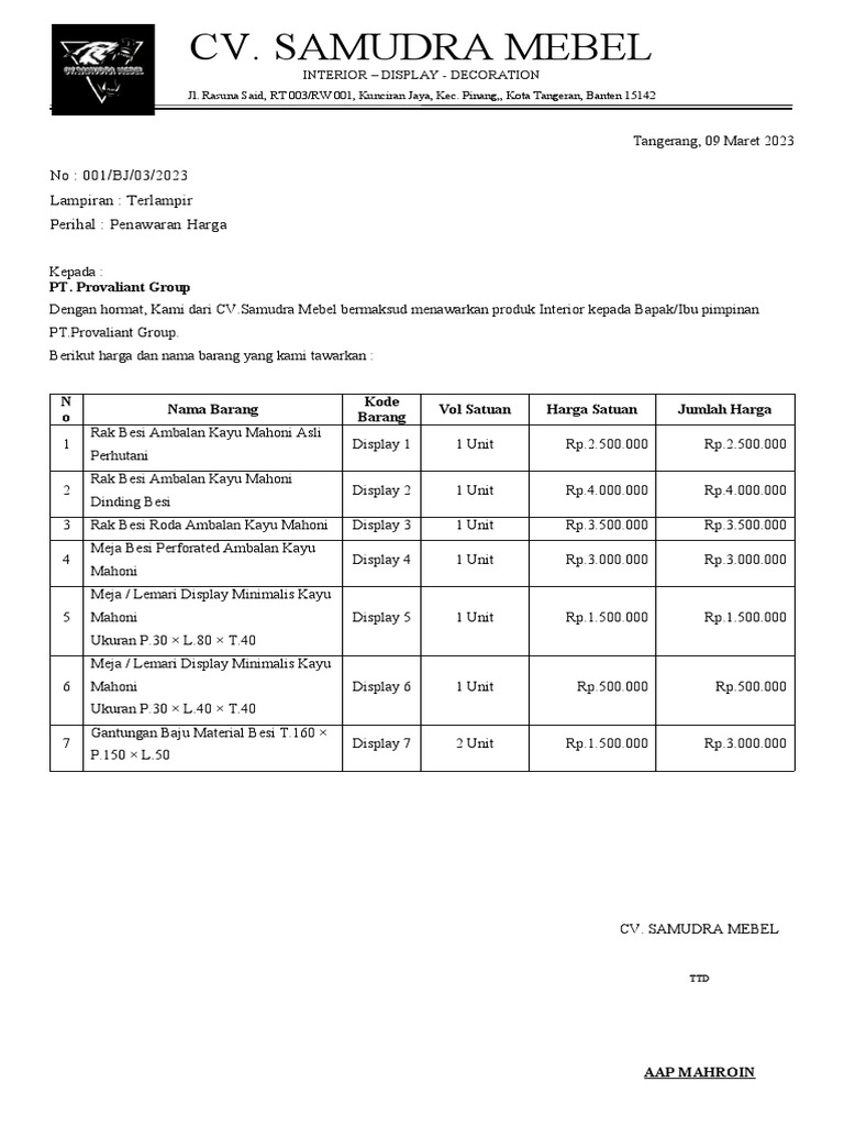 Penawaran Produk Interior Besi Hollow | PDF