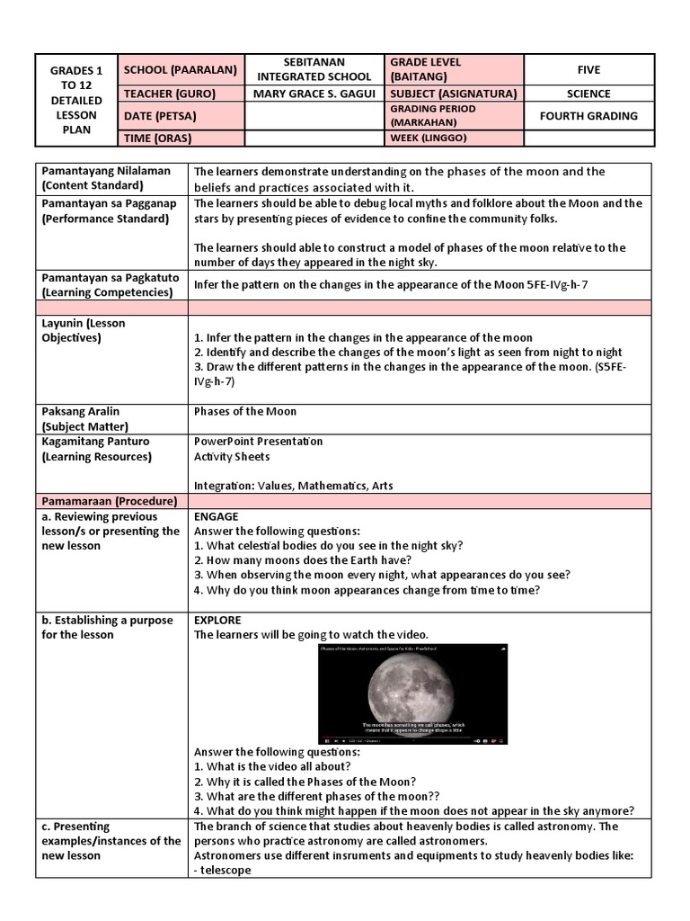 Grade 5 Phases of the Moon Lesson Plan | PDF | Moon | Astronomy