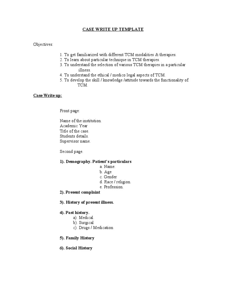 Case Write Up Template | PDF | Self-Improvement | Wellness