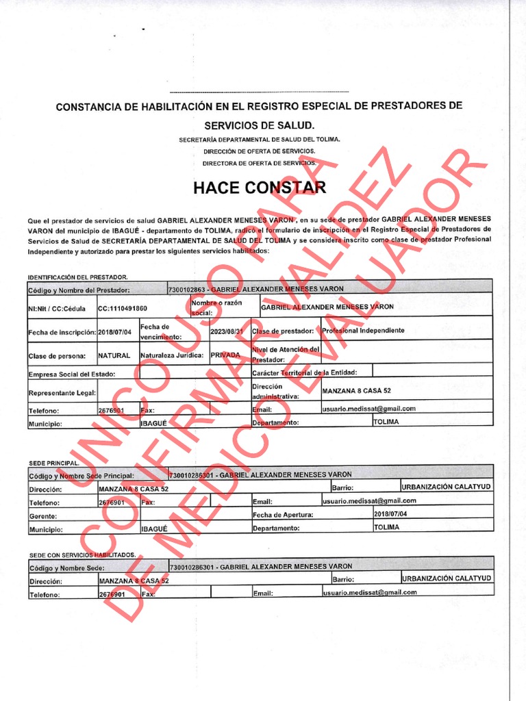 Marca de Agua Constancia Habilitacion Gabriel Meneses | PDF