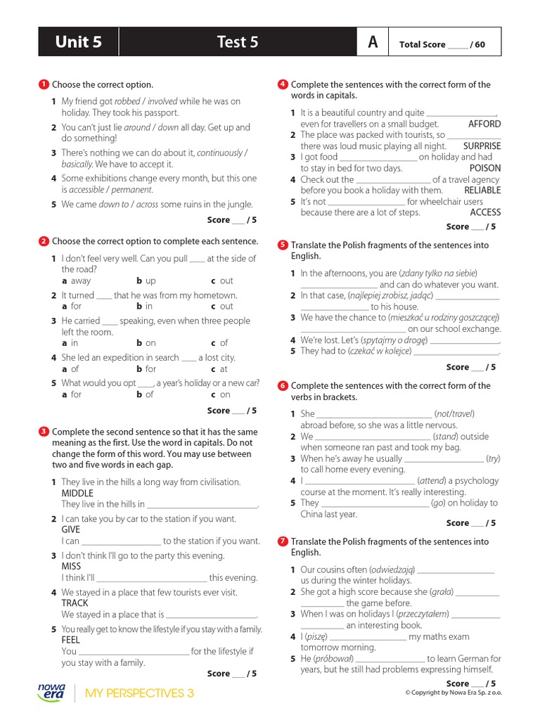 Unit 5, Test 5 - Grupa A - Standard | PDF