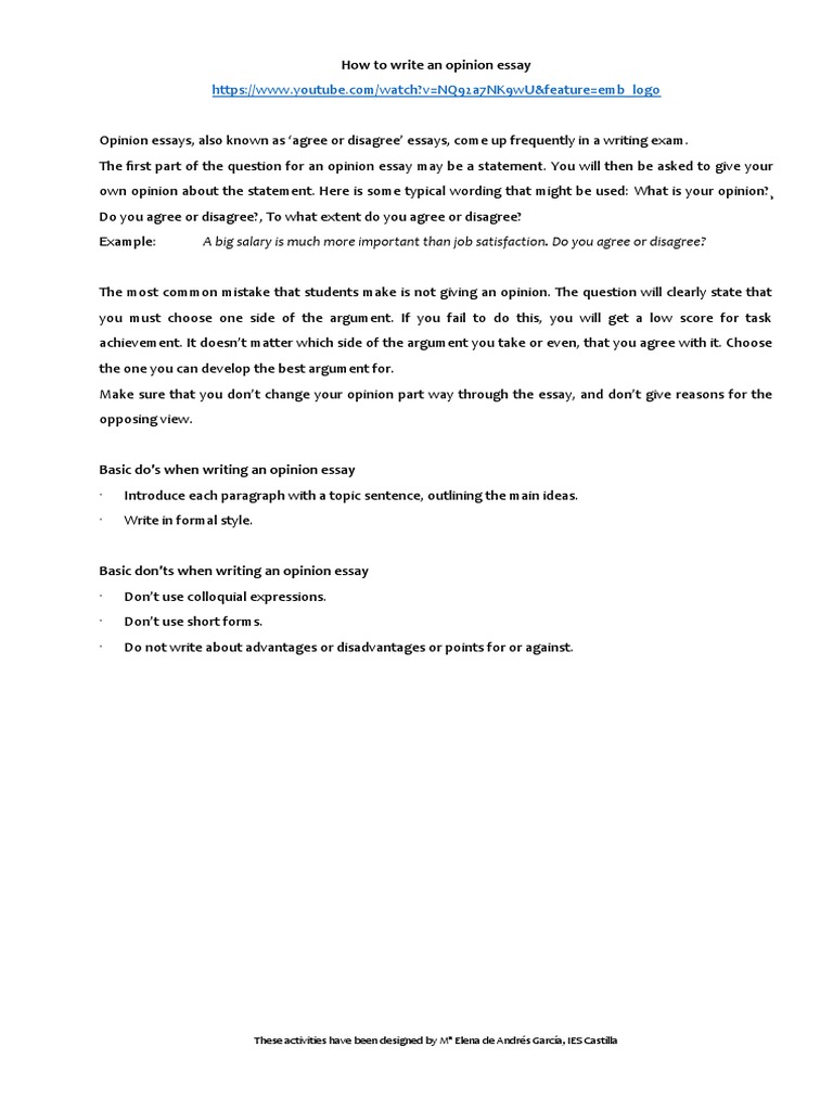 How To Write An Opinion Essay | PDF