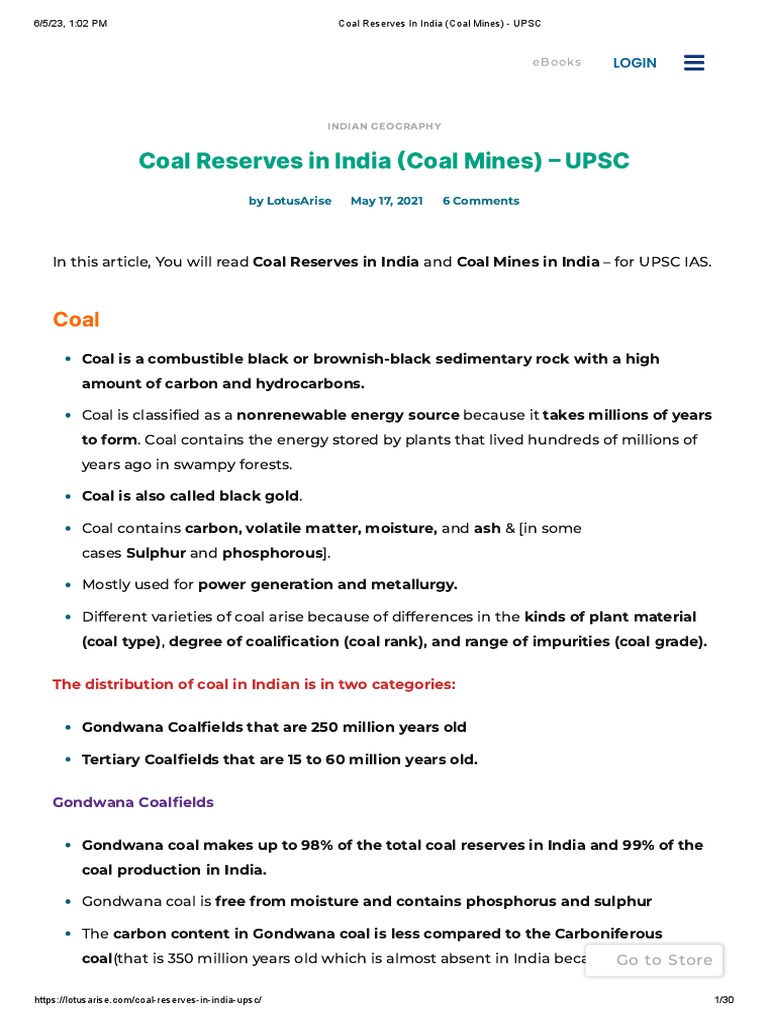 Coal Reserves in India (Coal Mines) - UPSC | PDF | Bituminous Coal | Coal