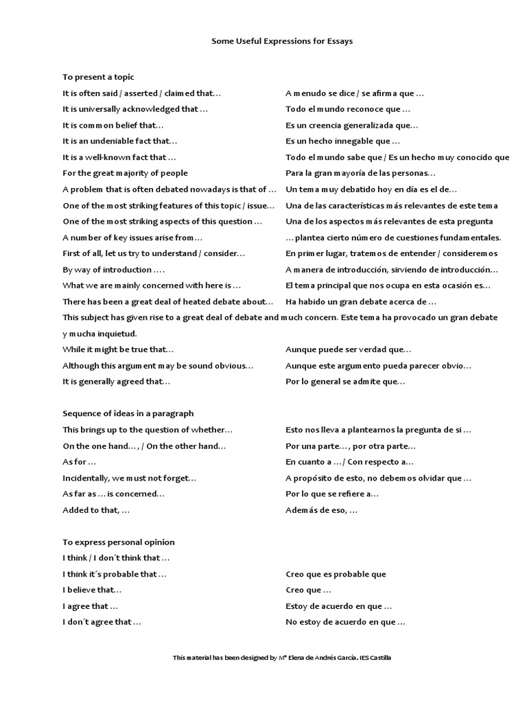 Some Useful Expressions For Essay and Report Writing | PDF