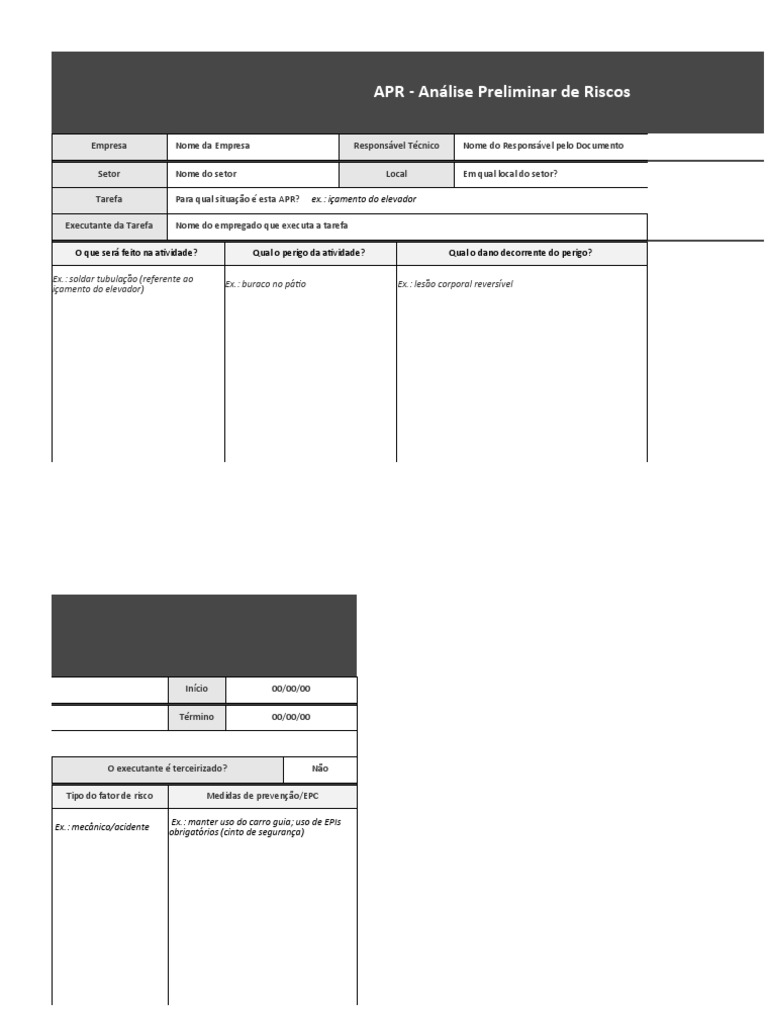 Modelo de Apr Analise Preliminar de Riscos em Planilha 2 | PDF