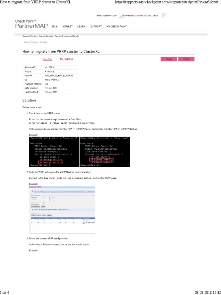 How To Migrate From VRRP Cluster To ClusterXL | PDF