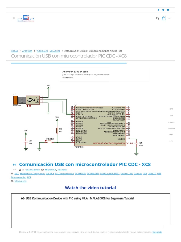 Microcontrolador PIC de comunicación USB CDC - XC8 _ Estudiante ...