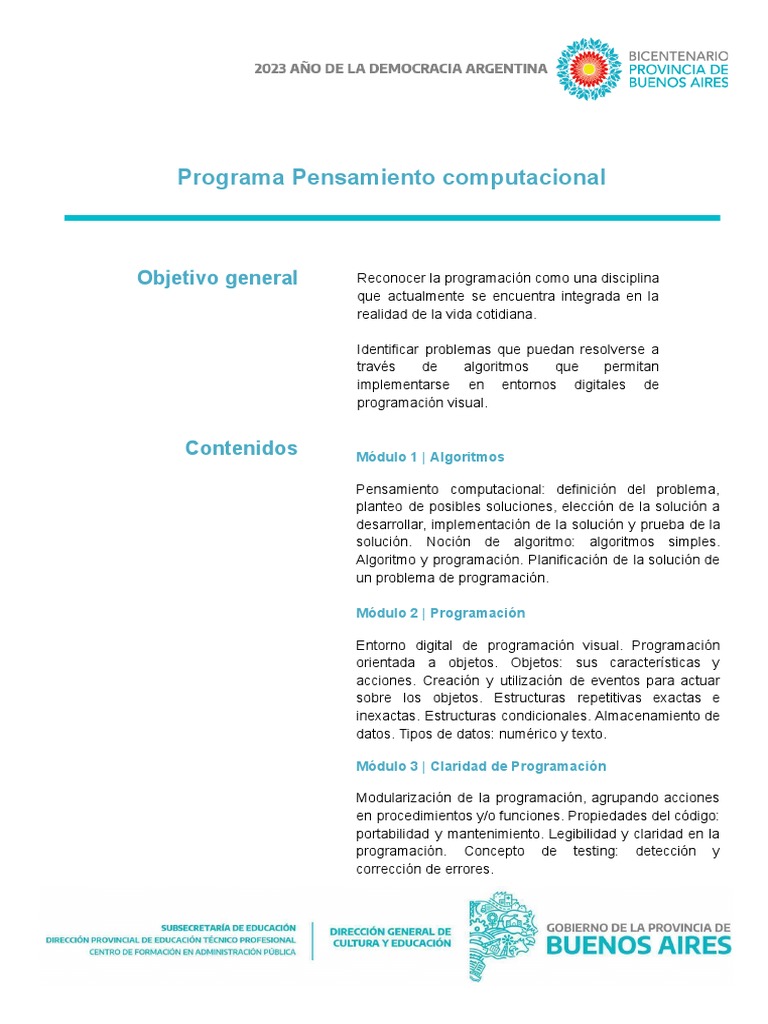 Programa Pensamiento Computacional | PDF