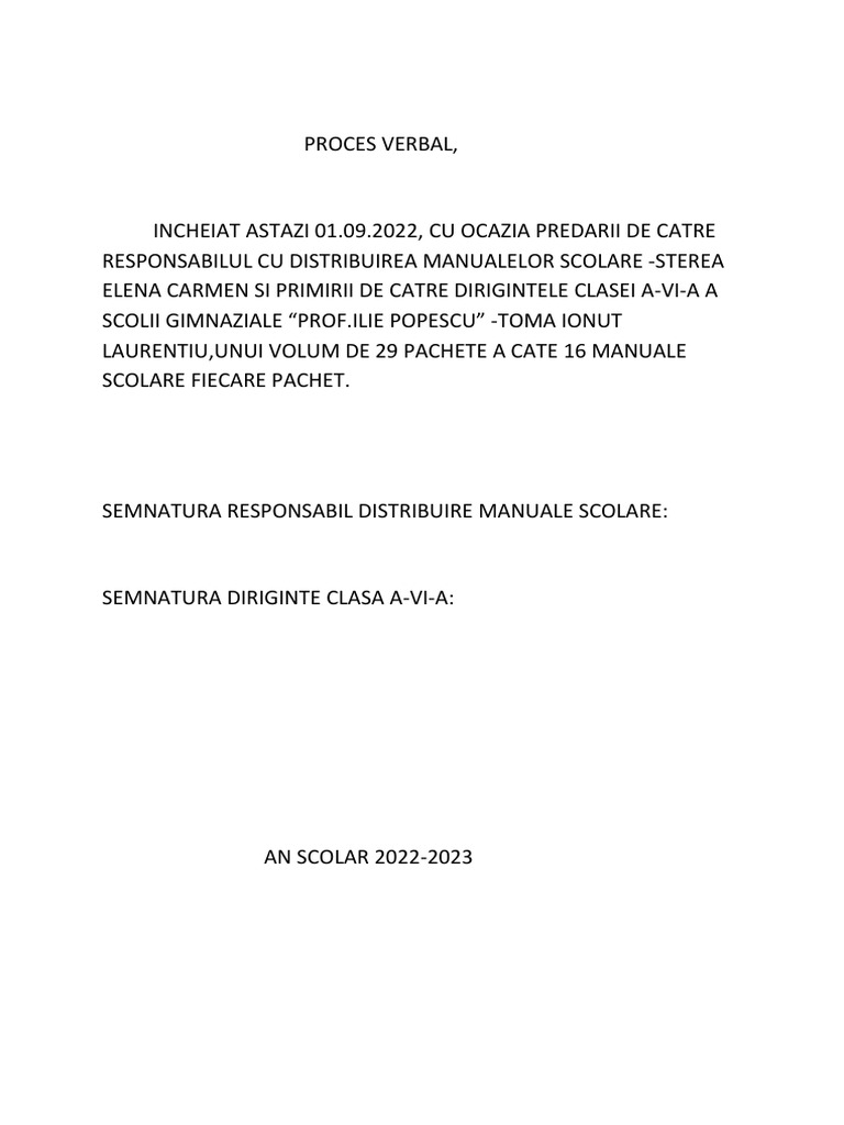 Proces Verbal Manuale Diriginte | PDF