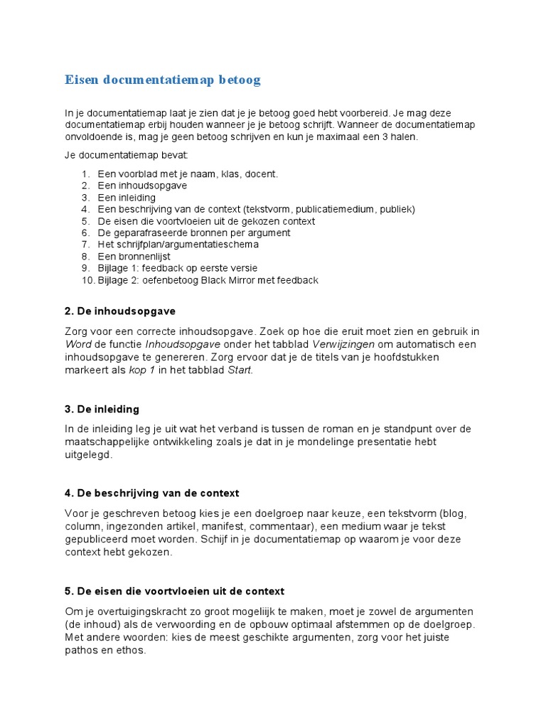 Handelingsdeel1 - Eisen Documentatiemap Betoog | PDF