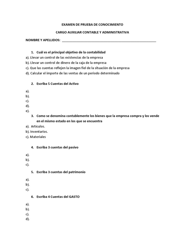 Examen de Prueba de Conocimiento (2) | PDF | Contabilidad | Impuestos