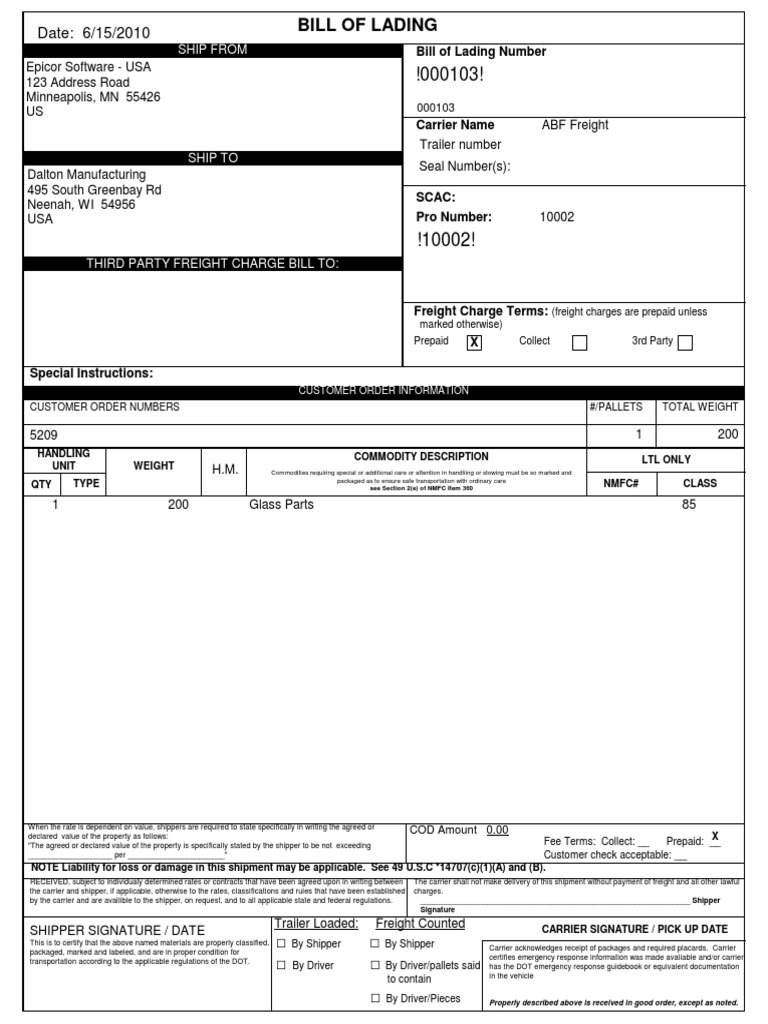 Bill of Lading | PDF | Cargo | Consumer Goods
