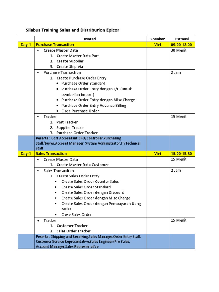 Silabus Training Epicor Sales and Distribution - Finance-2 | PDF