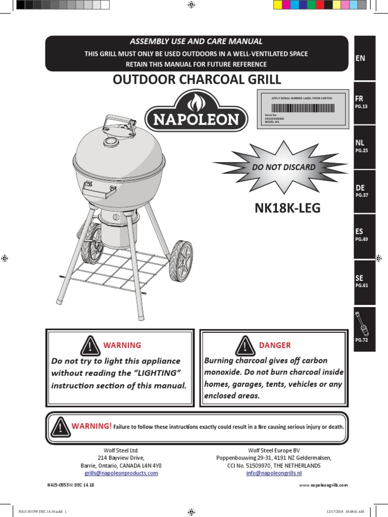 Napoleon Outdoor Grill Manual | PDF | Barbecue Grill | Grilling