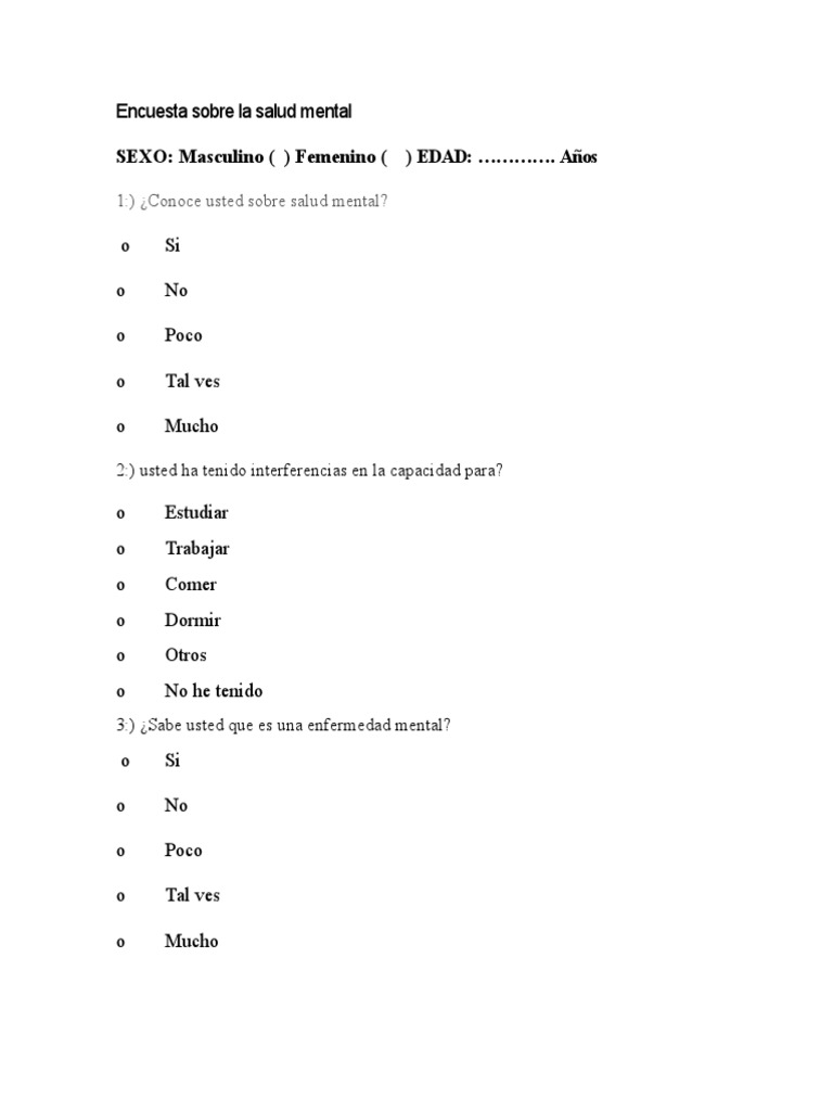 Encuesta Sobre La Salud Mental | PDF