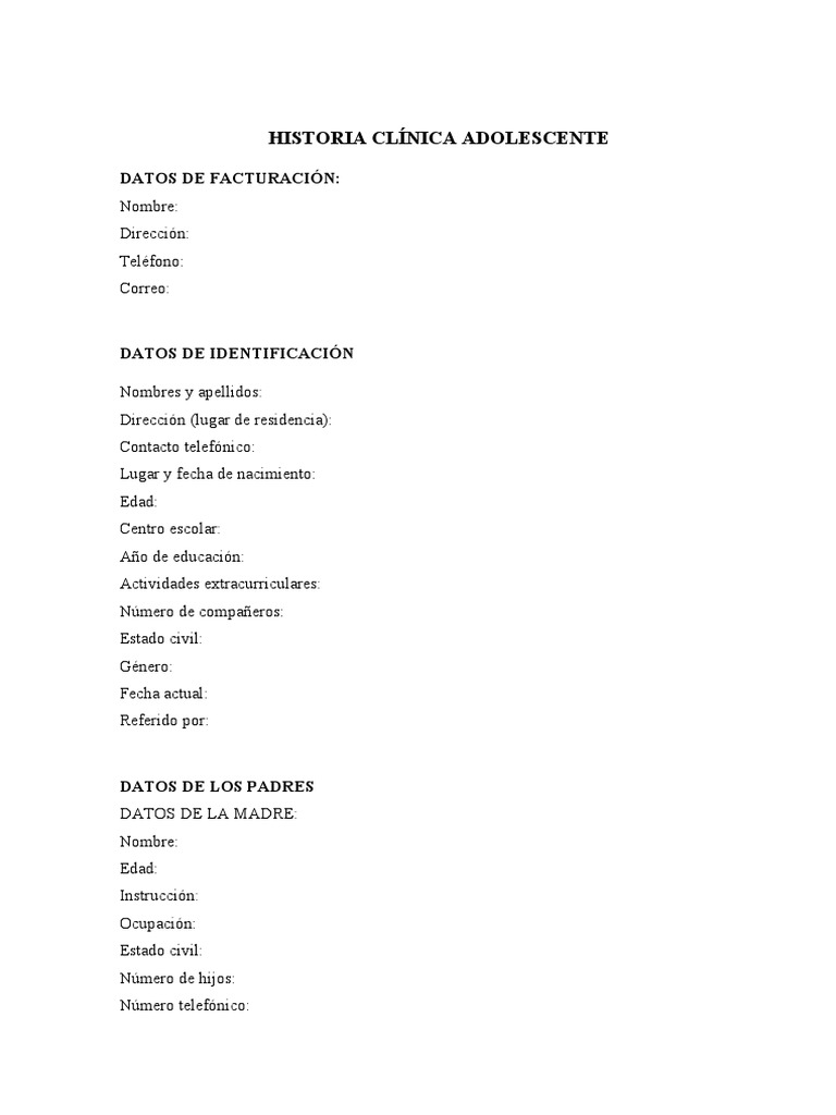 Modelo historia Clínica adolescente | PDF | Adolescencia | Síntoma