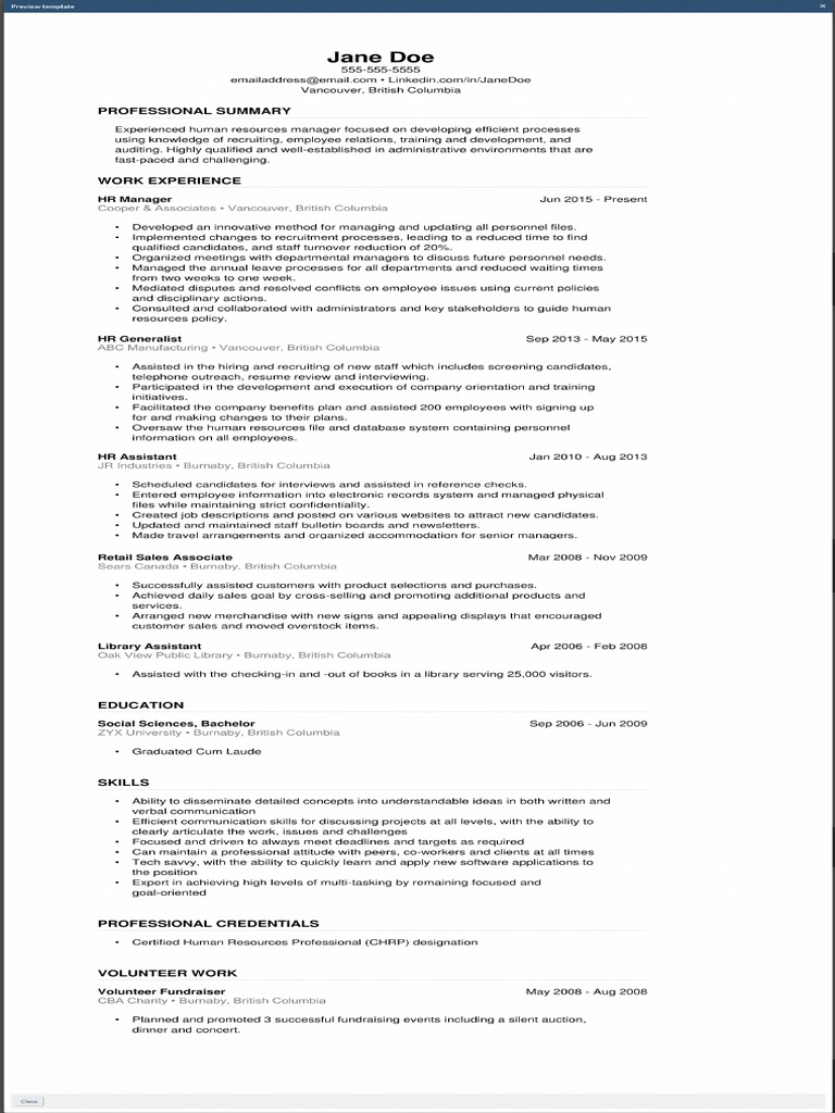 Canada Traditional CV Format | PDF