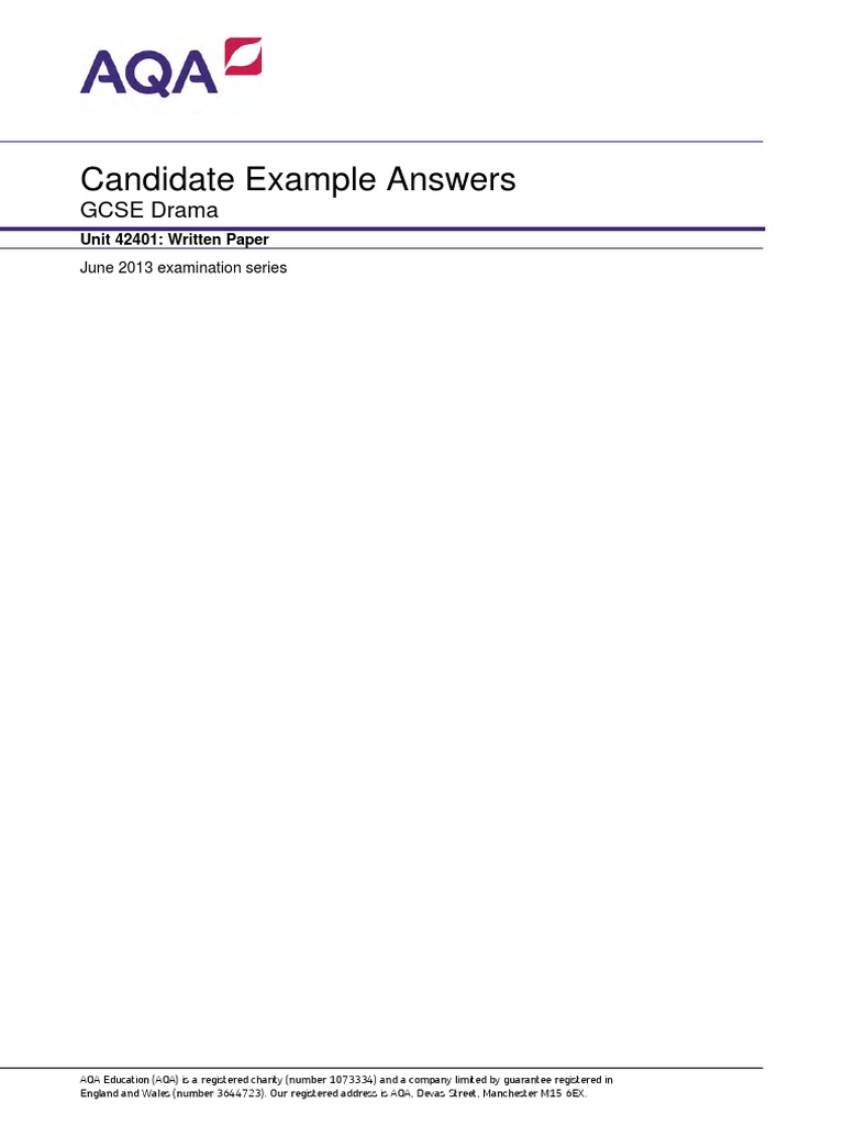 GCSE Drama Candidate Example Answers 2013 Examination Series Reduced | PDF
