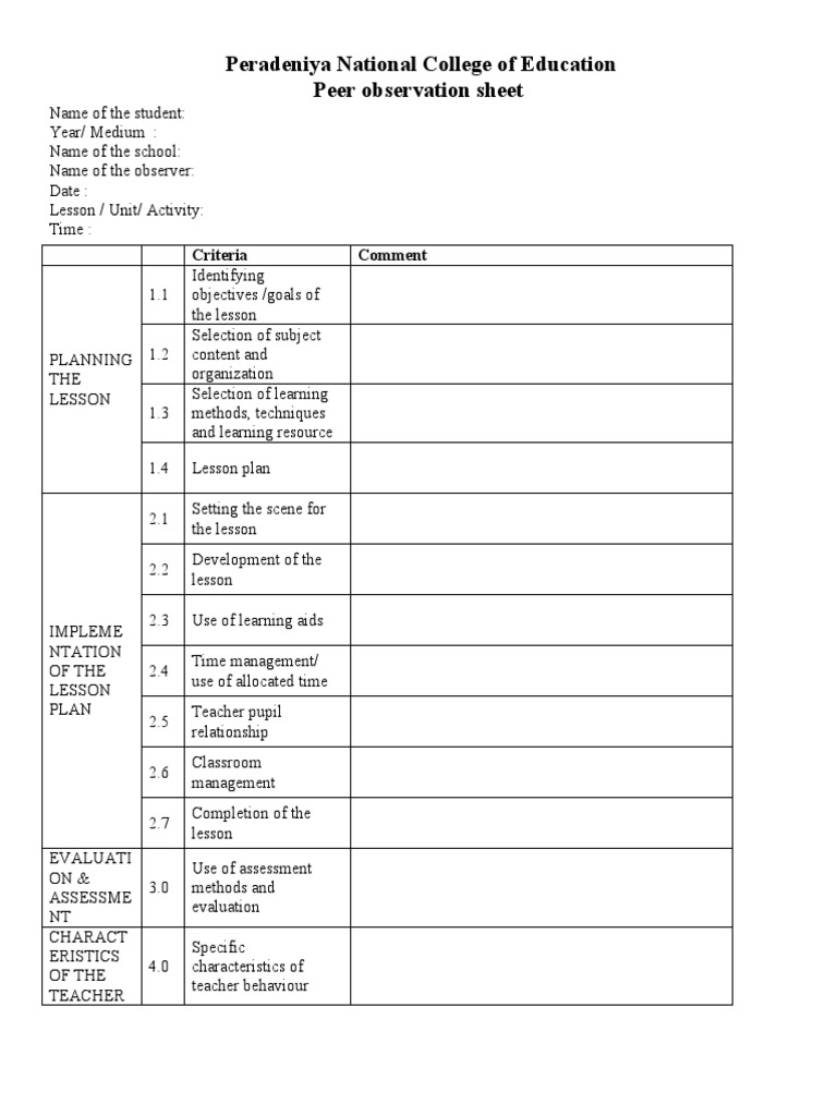 Peer Observation Sheet[1] | PDF