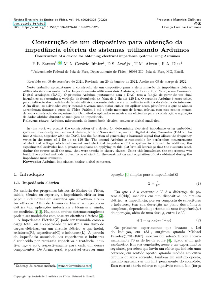 Bioimpedancia Arduino | PDF | Arduino | Rede elétrica Bioimpedancia Arduino | PDF | Arduino | Rede elétrica