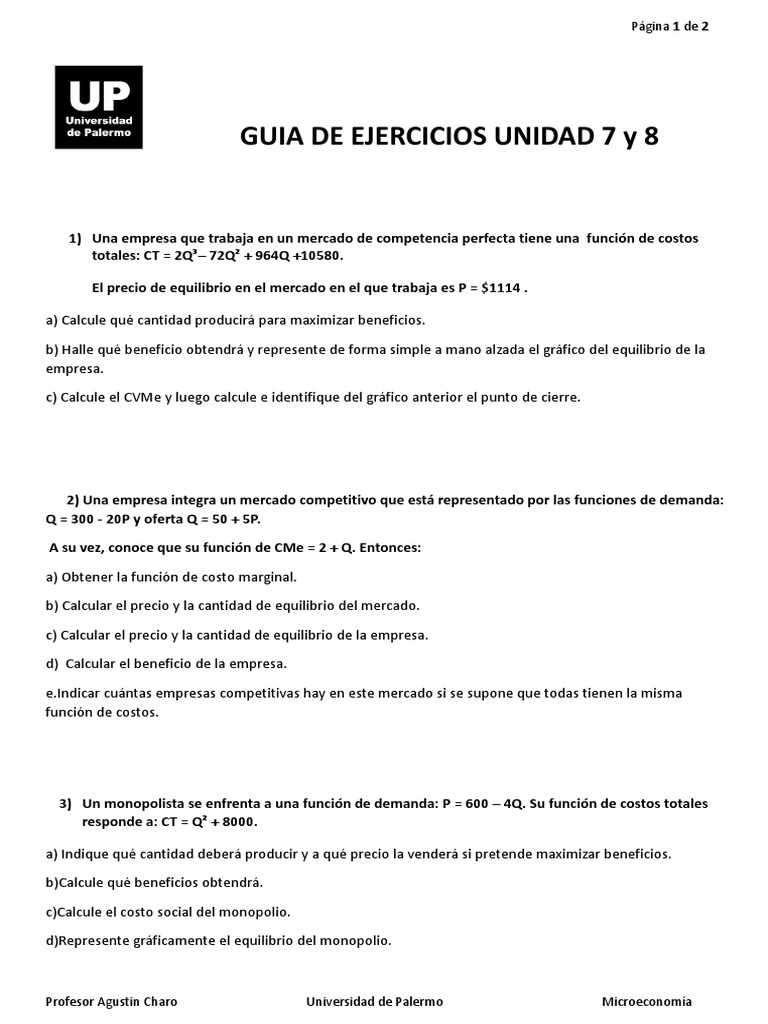 GUIA DE EJERCICIOS UNIDAD 7 y 8. | PDF