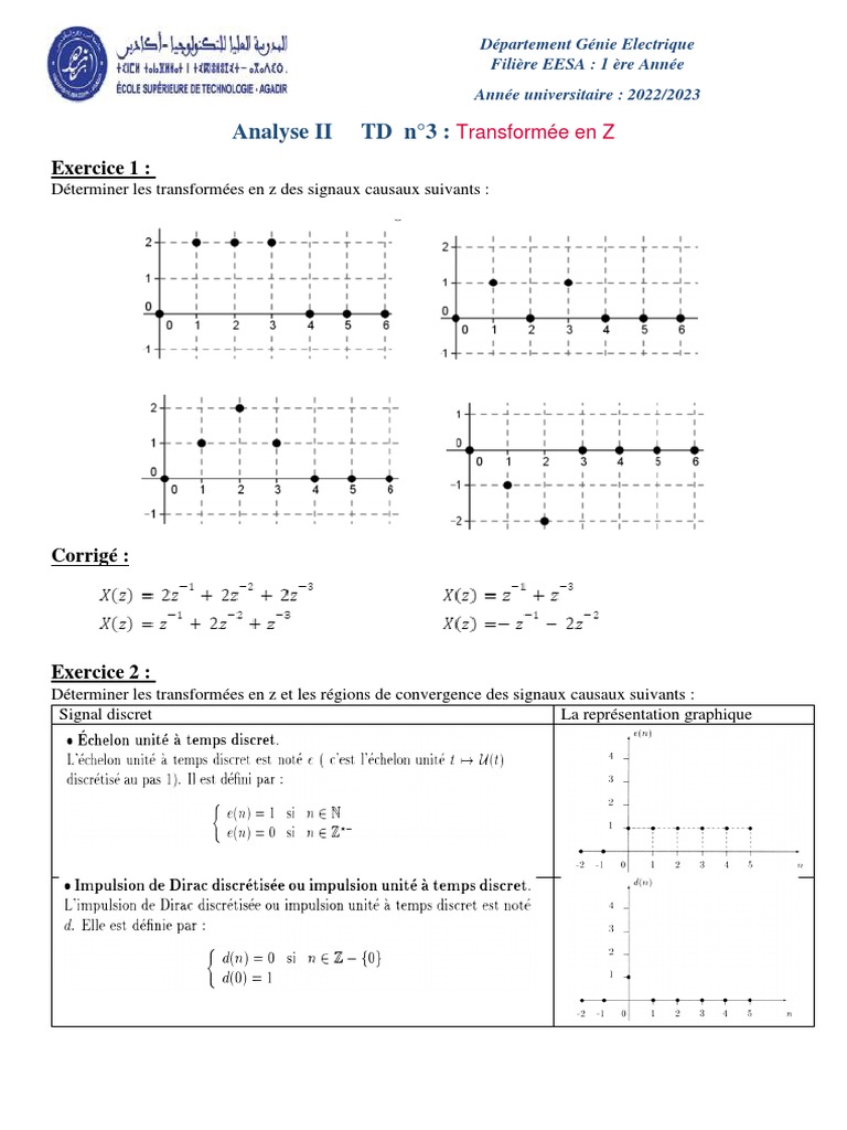 Analyse II - TD N 3 Transformée en Z - Correction | PDF | Sciences et mathématiques