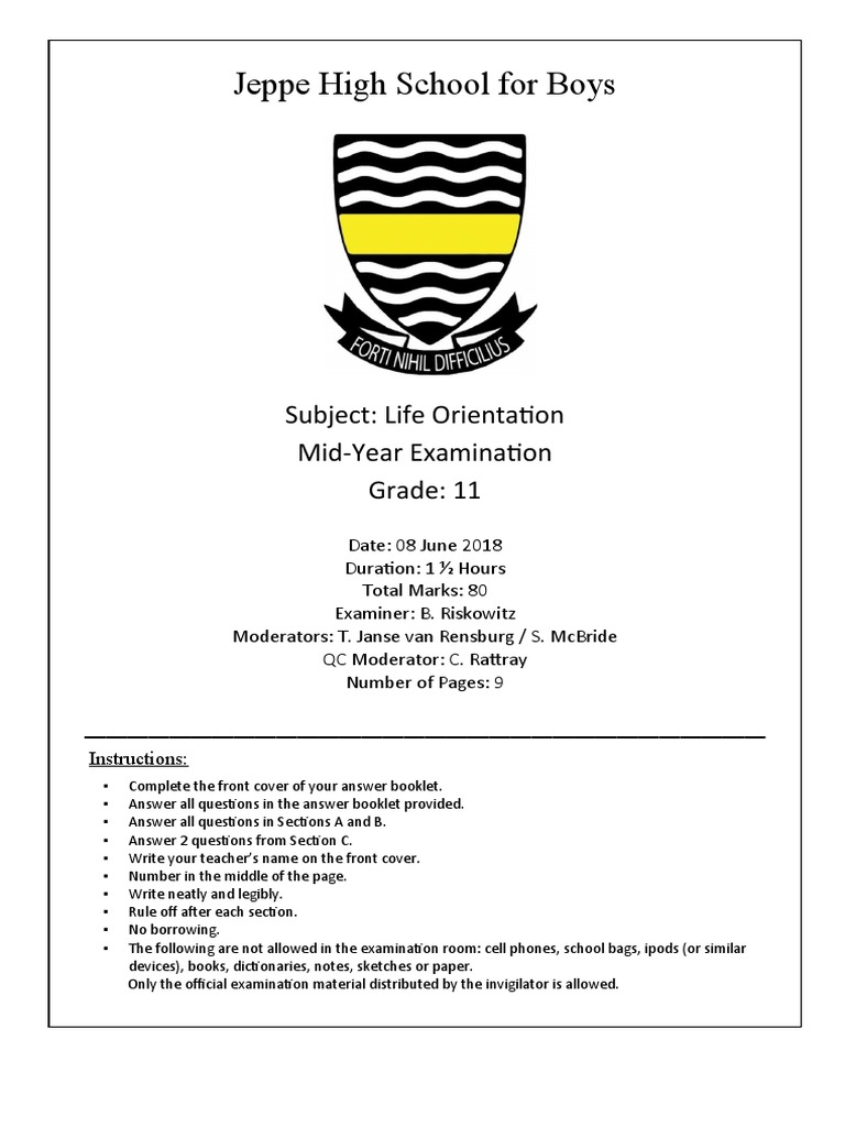 Grade 11 LO Exam Term 2 2018 Final 1 | PDF