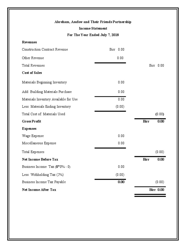 Partnership Income Statement 2018 | PDF