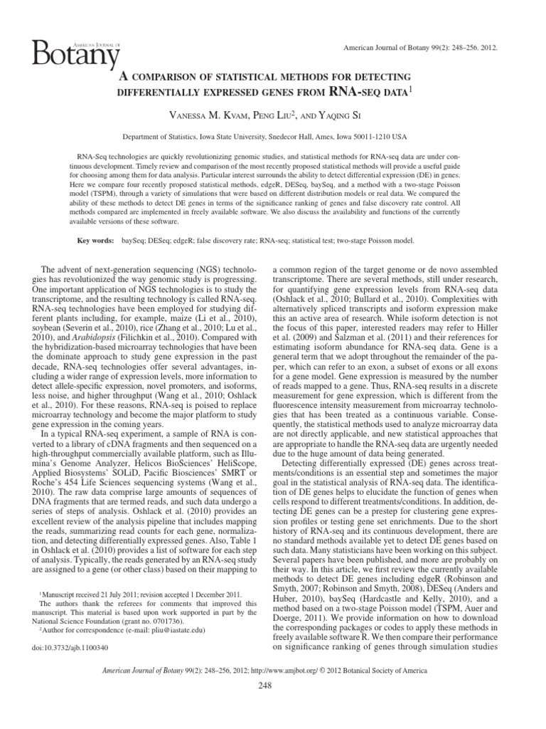 American J Of Botany 2012 Kvam A Comparison Of Statistical Methods For Detecting