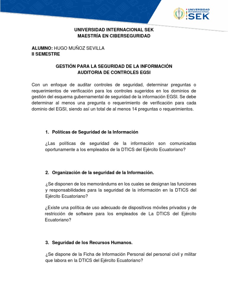 Preguntas Auditoria Egsi | PDF