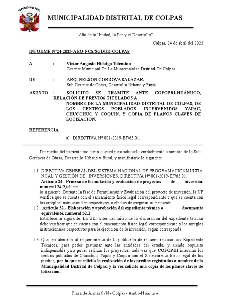 Solicitud de Saneamiento Legal en Colpas | PDF | Negocios